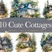 Cute Watercolor Cottage Clipart, Digital Graphics for Commercial Use ...