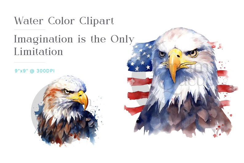 Watercolor Patriotic Bald Eagle Clipart, America July 4th, Digital ...