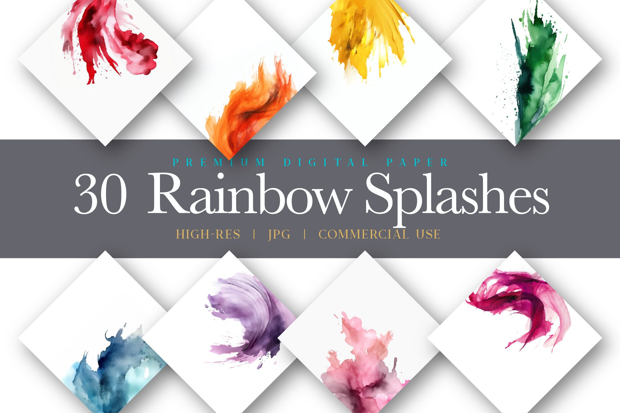 Rainbow Splash Digital Paper, Colorful Spectrum Brush Stroke, Digital ...