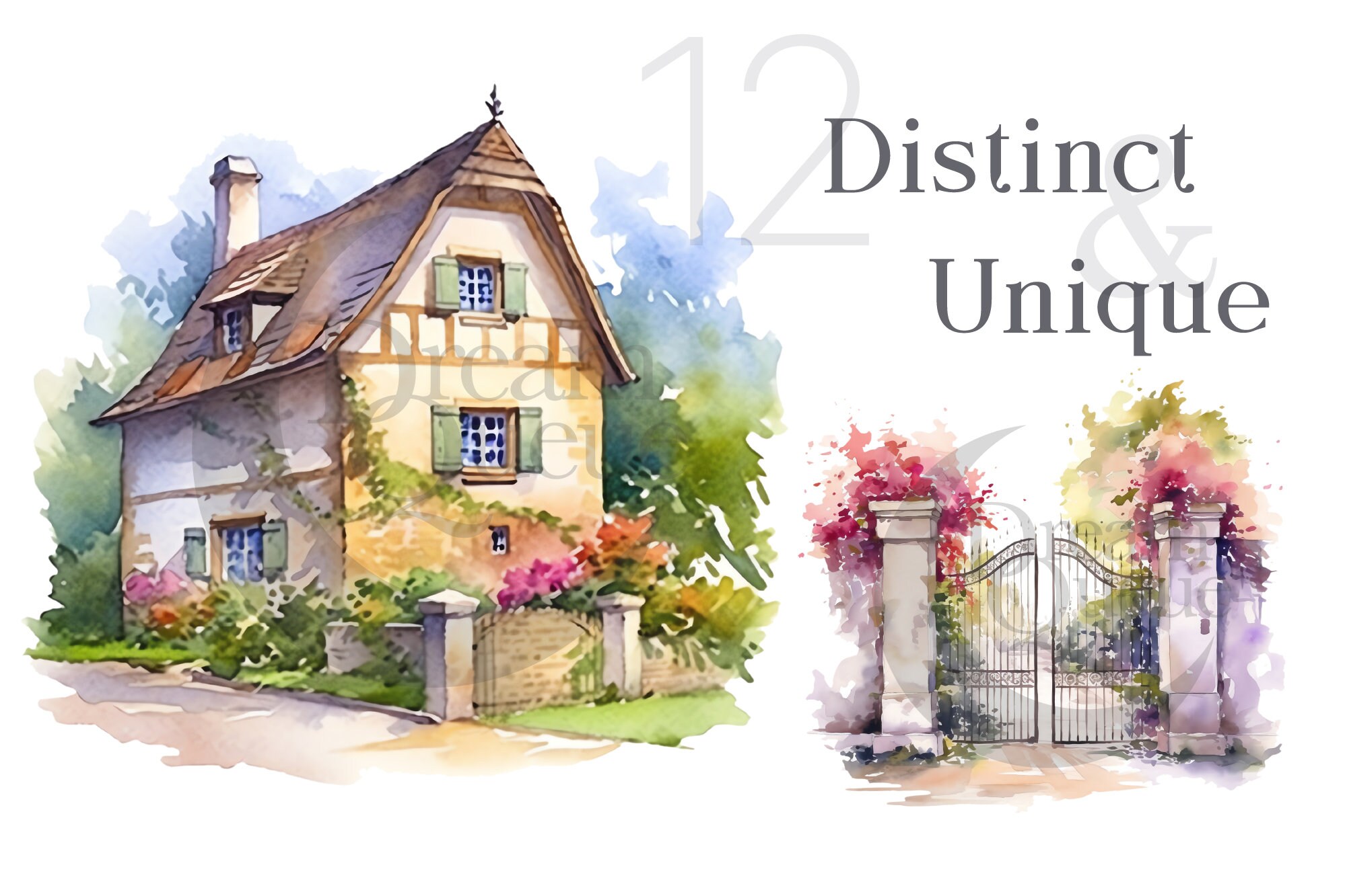 Watercolor European Cottage Clipart, Old World Cottages, Digital ...