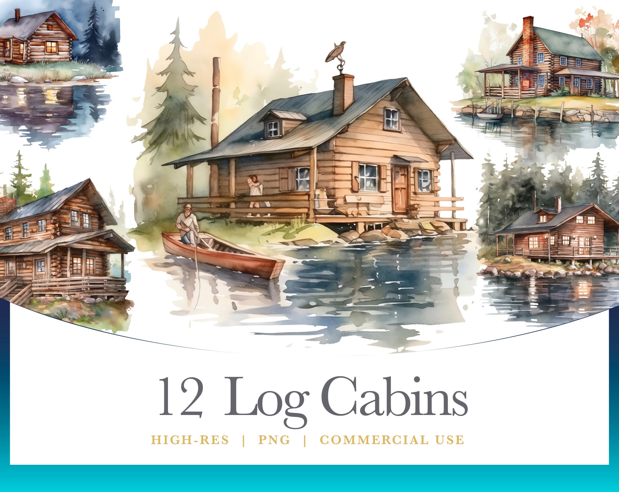 Watercolor Log Cabin Clipart, Digital Graphics for Commercial Use Instant Download - Etsy
