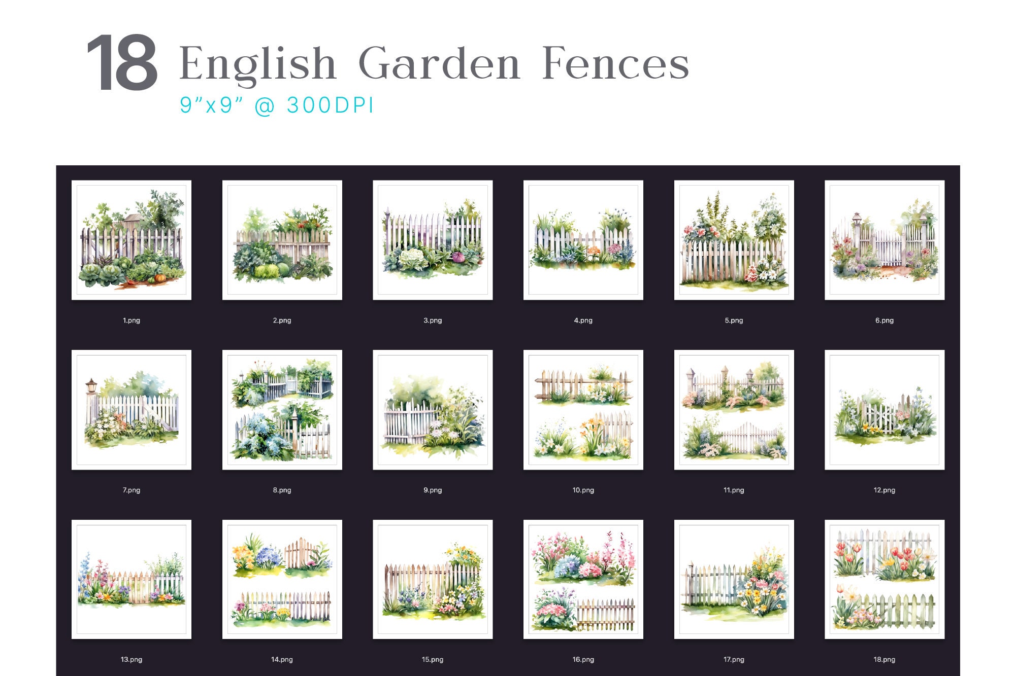 Watercolor Garden Fences Clipart, Spring Floral Clipart, Digital ...