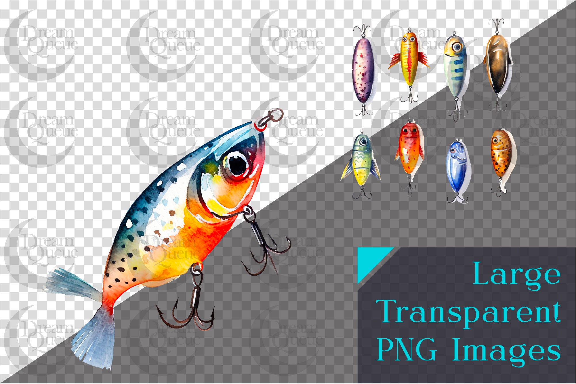 Fishing Lure Watercolor Clipart, Digital Graphics for Commercial Use ...
