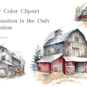 Winter Watercolor Barn Clipart, Digital Graphics for Commercial Use ...