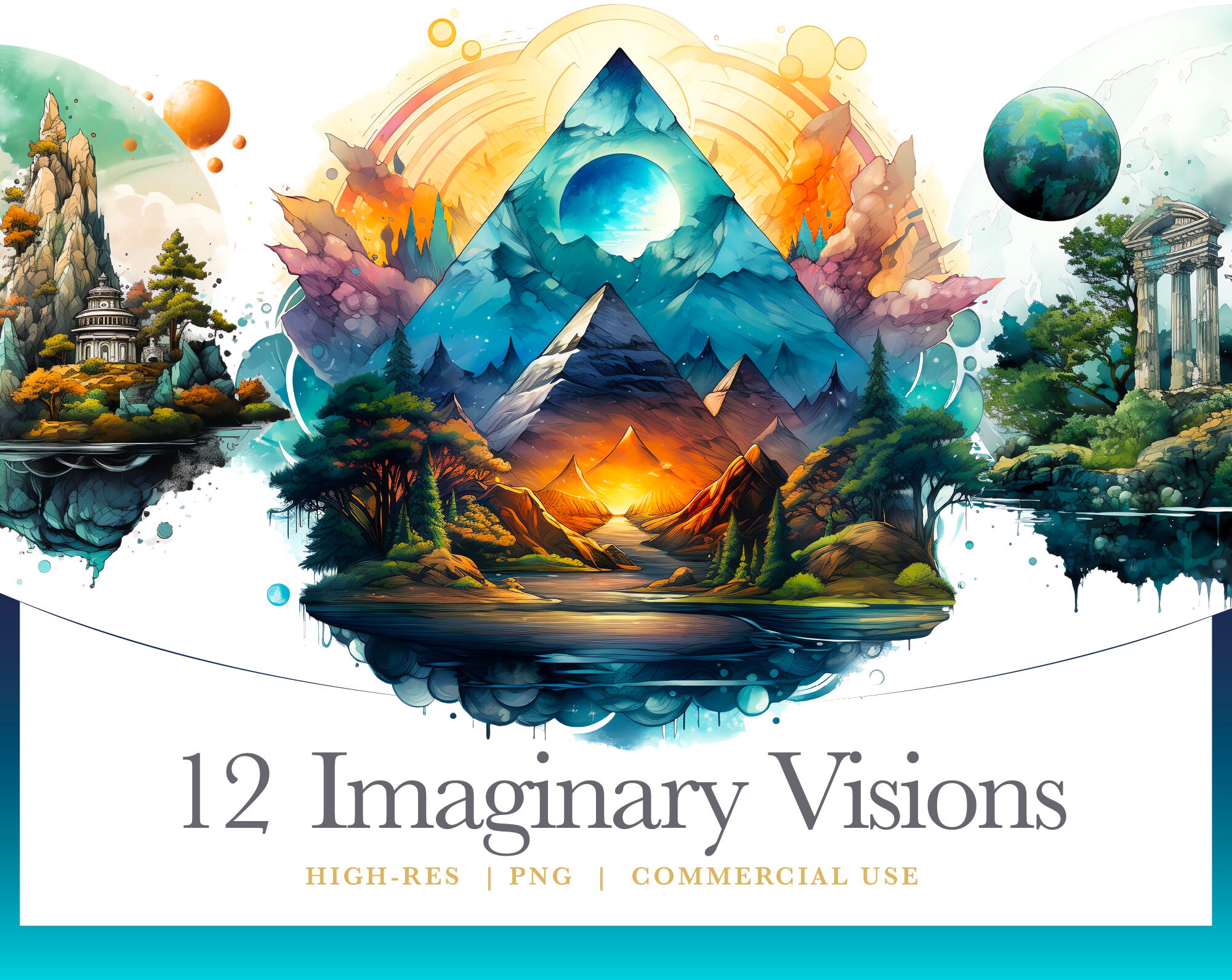 Watercolor Pyramid Clipart, Floating Island, Digital Graphics for ...