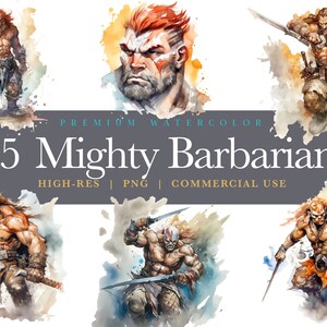Watercolor Barbarian Clipart, Warrior Character, Digital Graphics for ...