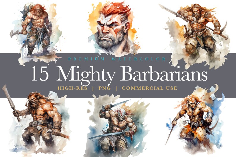 Watercolor Barbarian Clipart, Warrior Character, Digital Graphics for ...