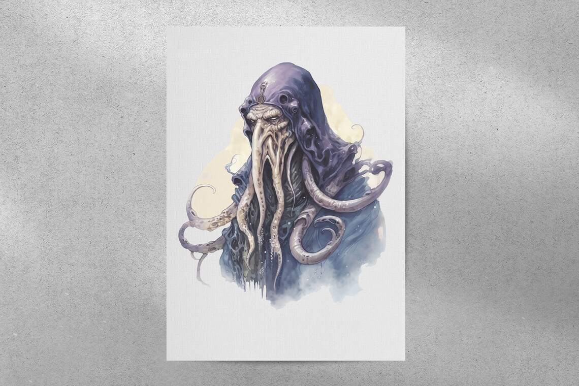 Fantasy Watercolor Illithid Clipart, Digital Graphics for Commercial ...