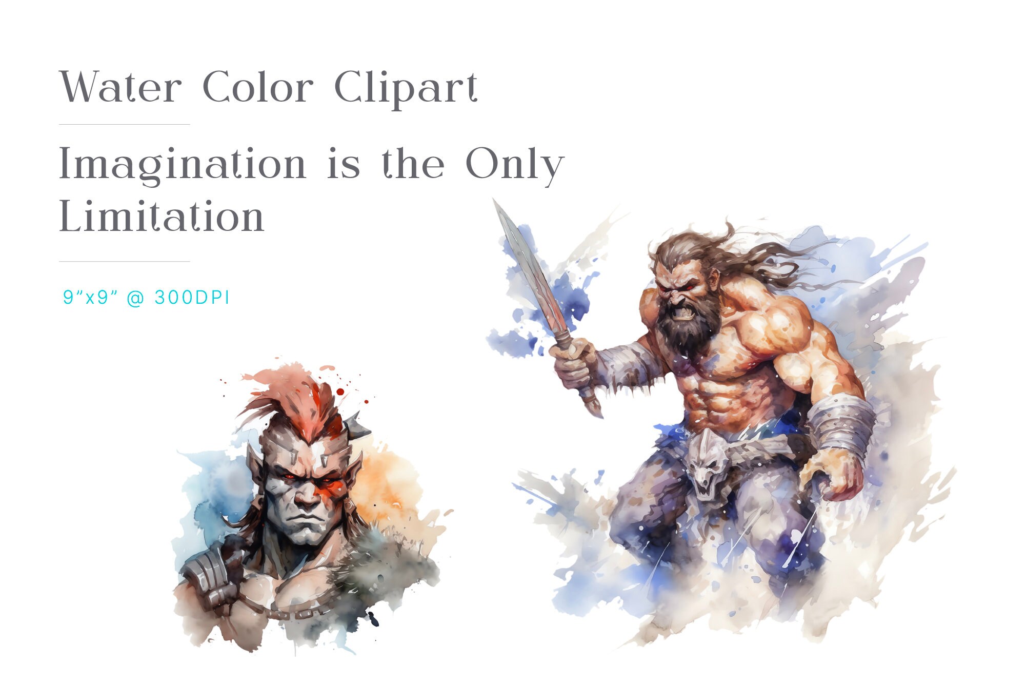 Watercolor Barbarian Clipart, Warrior Character, Digital Graphics for ...