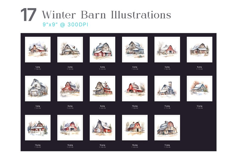Winter Watercolor Barn Clipart, Digital Graphics for Commercial Use ...
