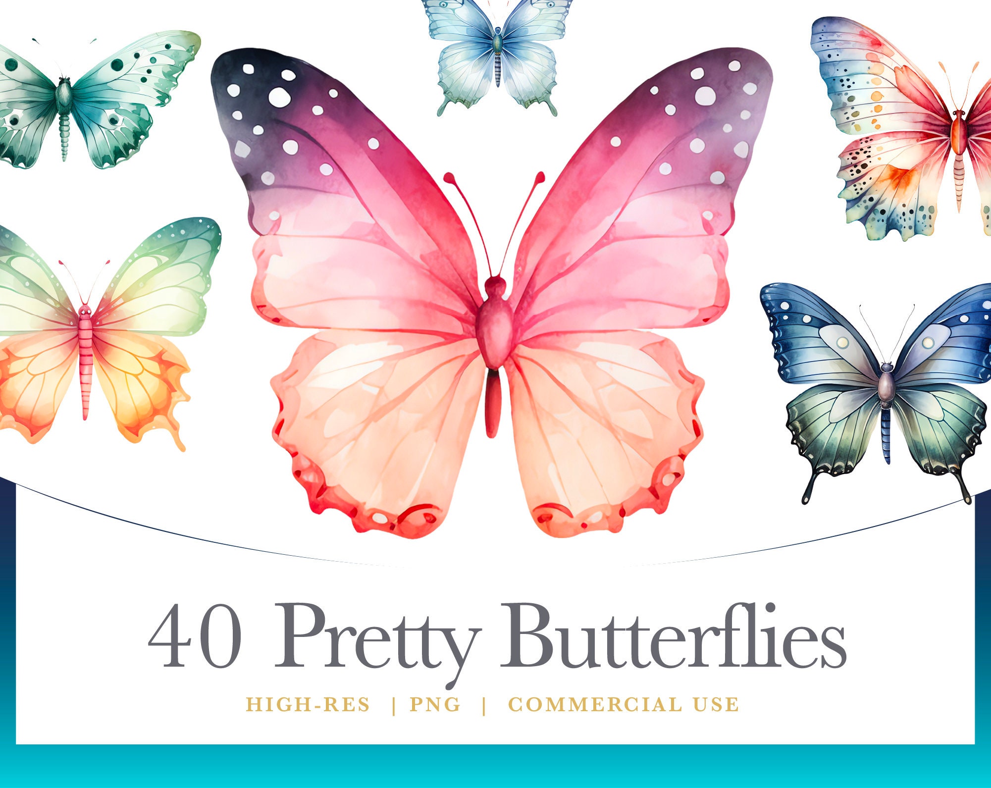 Watercolor Butterflies Clipart, Rainbow Butterflies, Digital Graphics ...