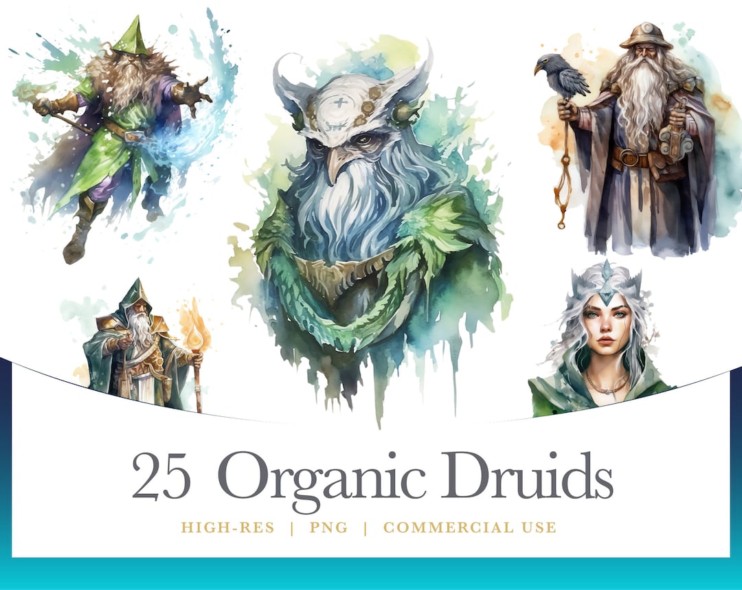 Watercolor Druid Clipart, Earth Wizard, Digital Graphics for Commercial ...