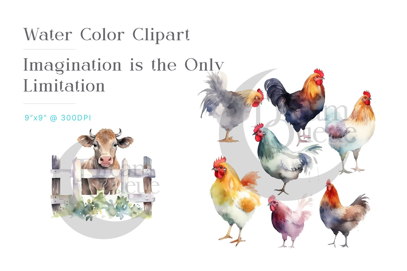 Farm Watercolor Clipart, Pig Cow Dog Barn, Digital Graphics for ...
