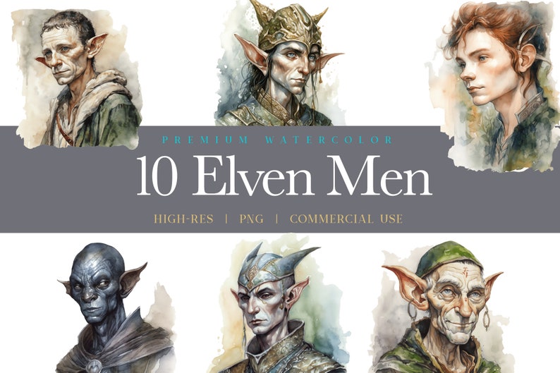 Watercolor Elven Men Clipart, Digital Graphics for Commercial Use ...