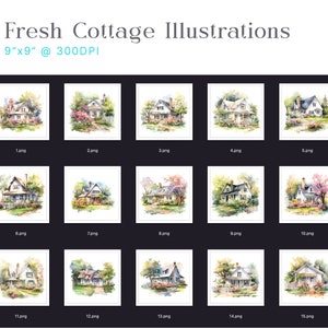Watercolor Spring Cottage Clipart, Digital Graphics for Commercial Use ...
