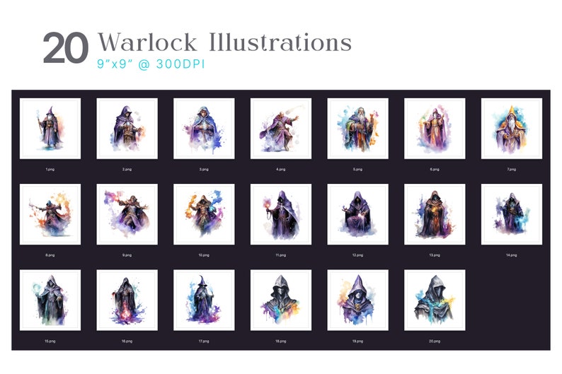 Watercolor Warlock Priest Clipart, Magic Fantasy, Digital Graphics for ...