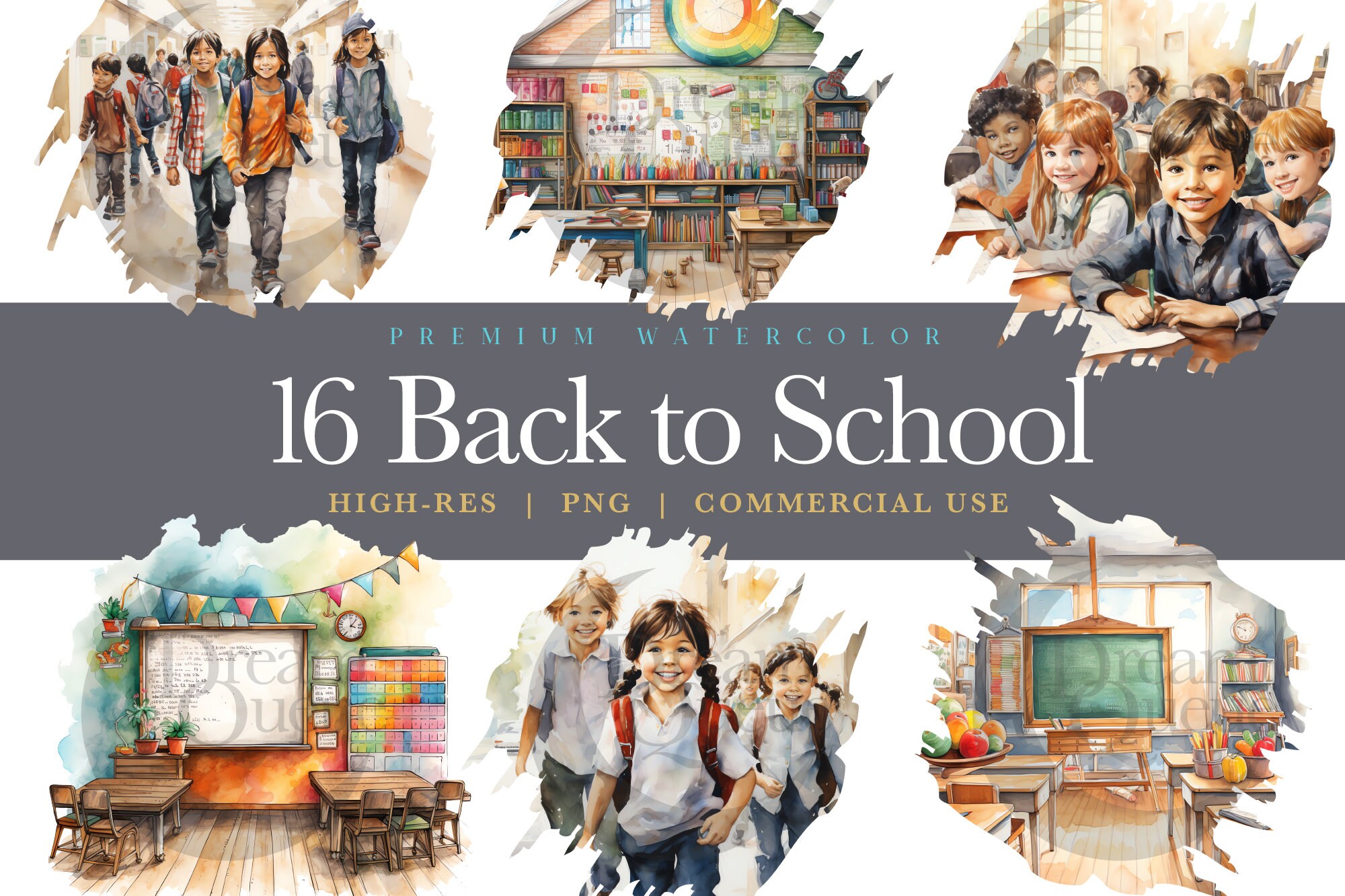 Back to School Clipart, School Kids Watercolor, Digital Graphics for ...