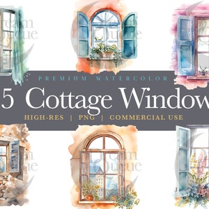 Watercolor Cottage Window Clipart: 15 PNG Graphics (digital Download ...