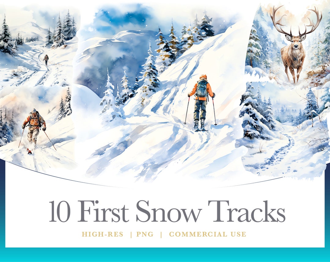 Watercolor Snow Shoeing Clipart, Skiing Clipart, Digital Graphics for ...
