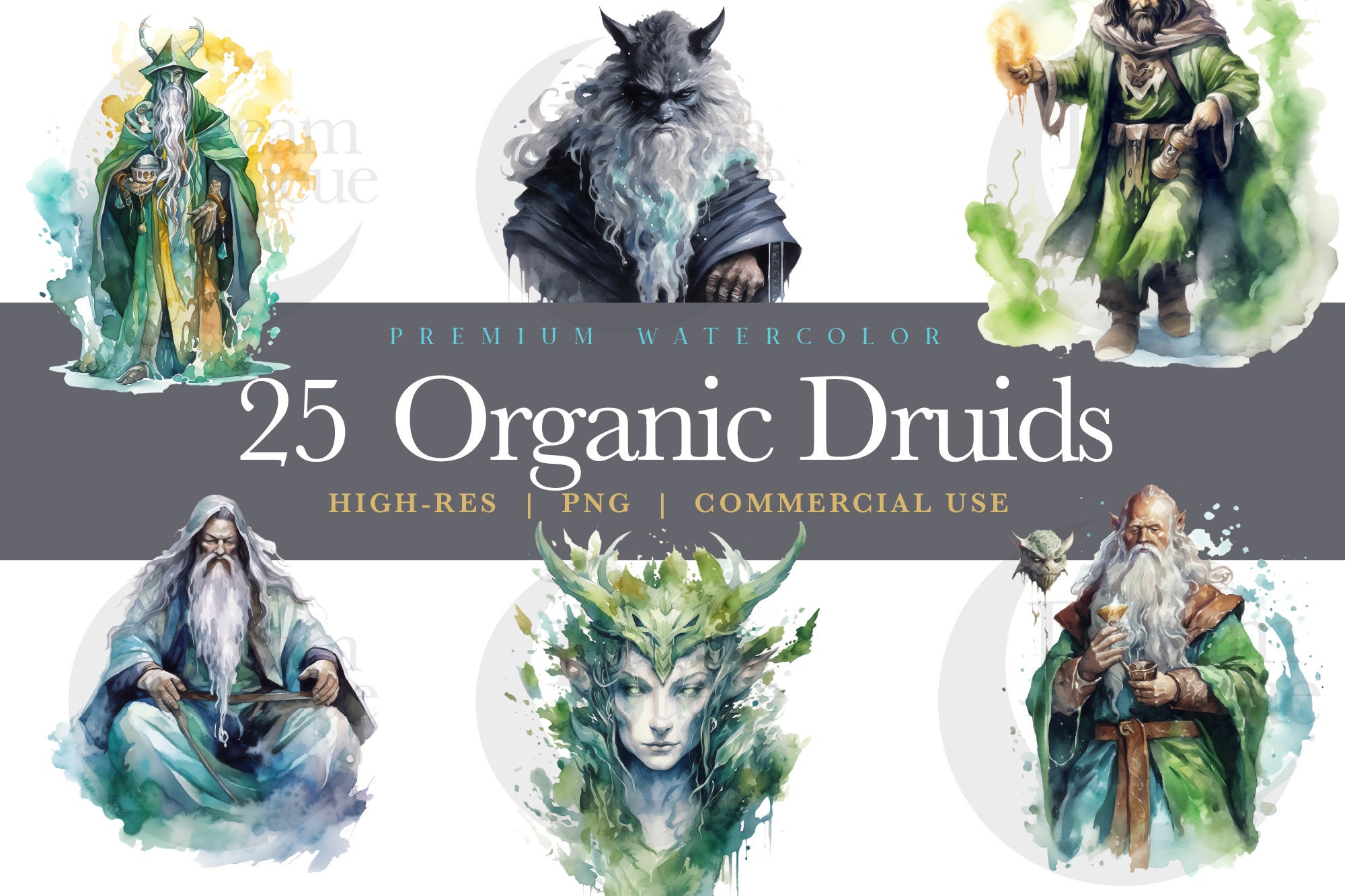 Watercolor Druid Clipart, Earth Wizard, Digital Graphics for Commercial ...