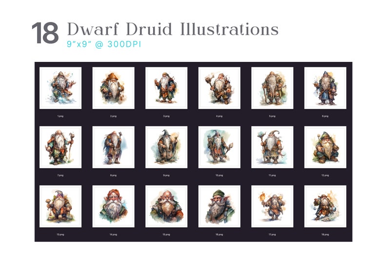 Watercolor Dwarf Druids Clipart, Magic Fantasy, Digital Graphics for ...