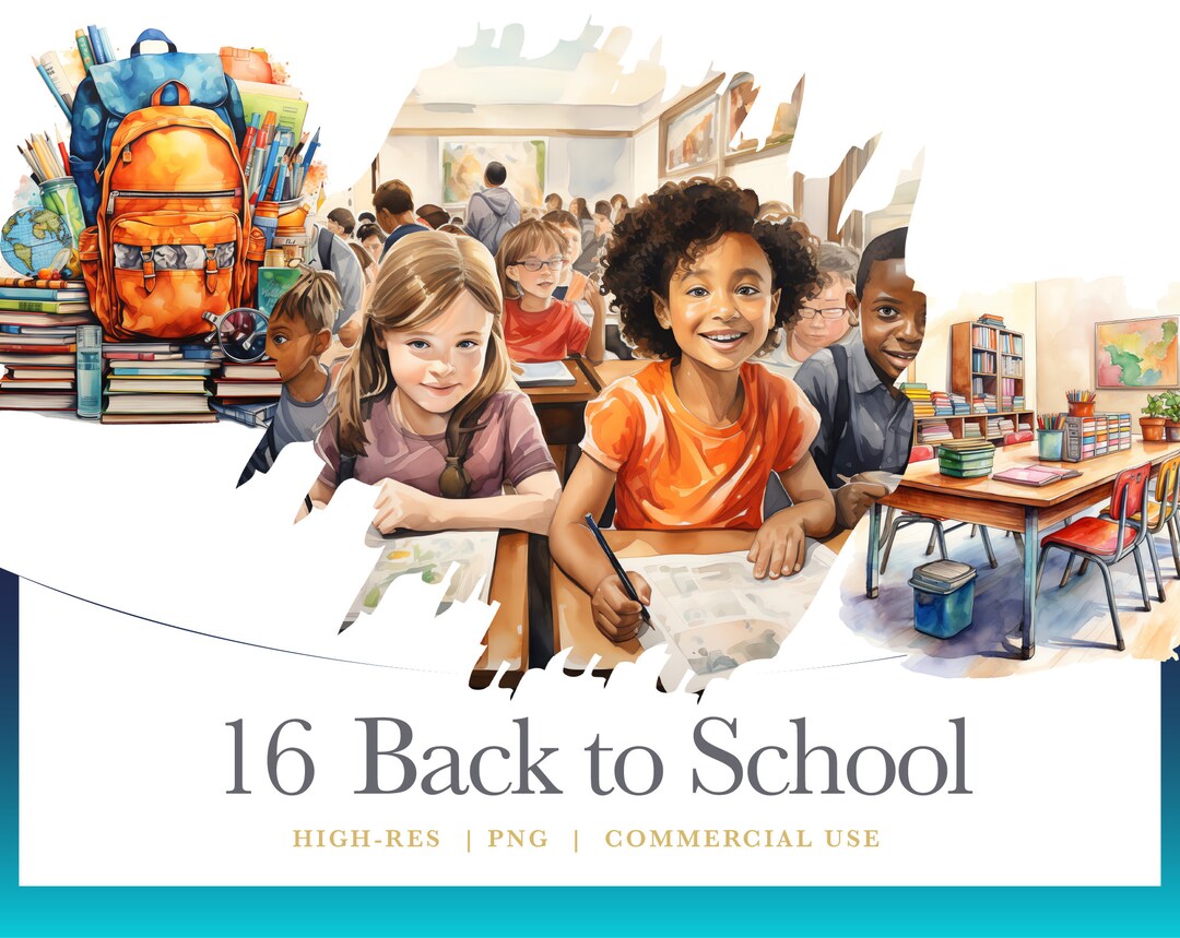 Back to School Clipart, School Kids Watercolor, Digital Graphics for ...