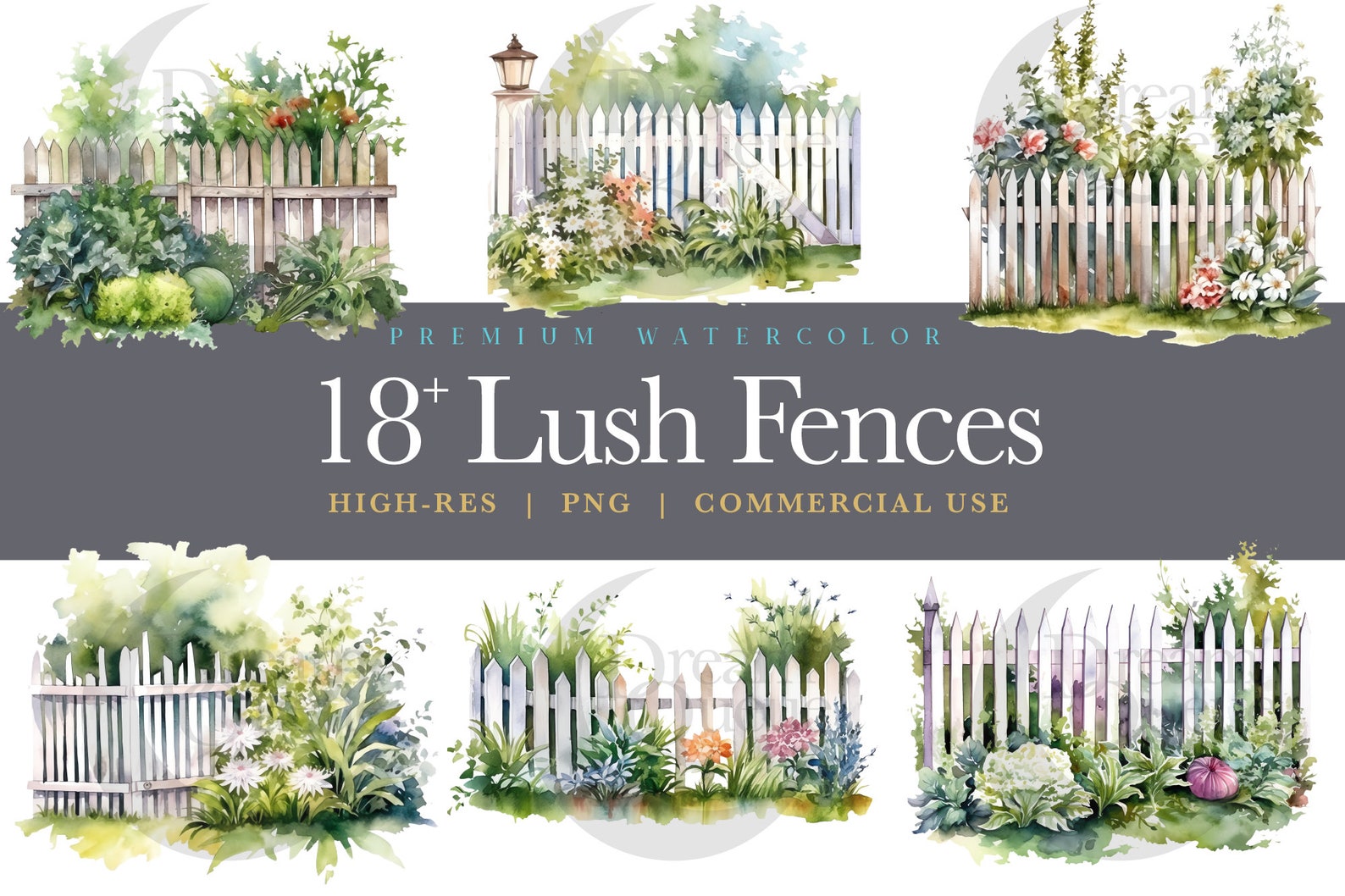 Watercolor Garden Fences Clipart, Spring Floral Clipart, Digital ...