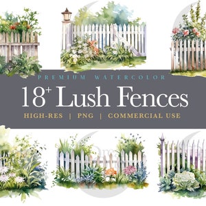 Watercolor Garden Fences Clipart, Spring Floral Clipart, Digital ...
