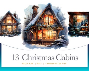 Cabin Clipart Bundle Watercolor Cabin, Log Cabin Clipart, Digital Download, Commercial Use ...