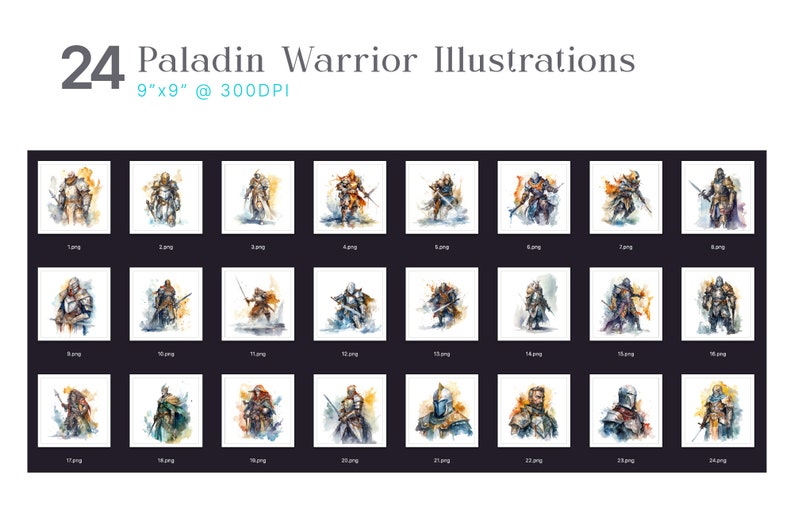Watercolor Paladin Clipart, Medieval Knight, Digital Graphics for ...