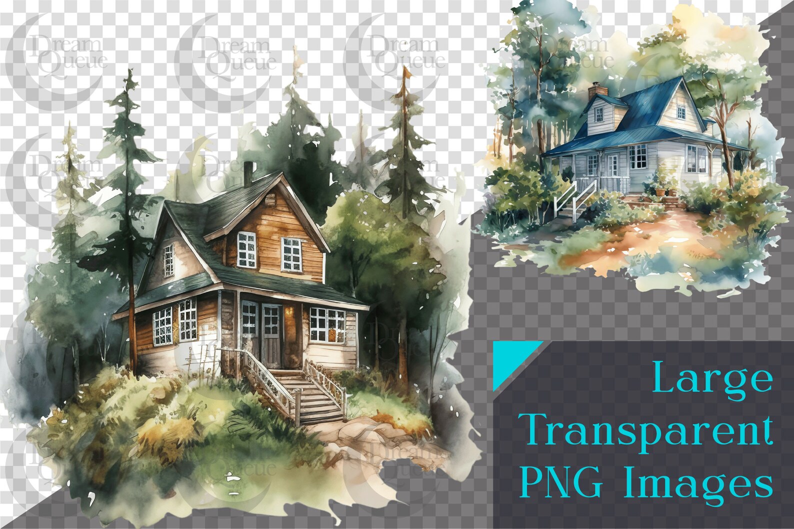 Watercolor Cottage Clipart, Cute Cottage Graphics (commercial Use ...