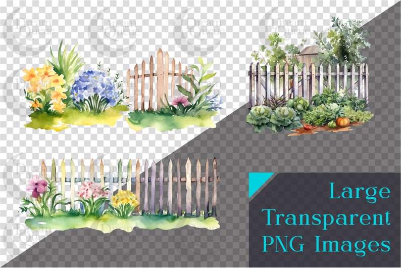 Watercolor Garden Fences Clipart, Spring Floral Clipart, Digital ...