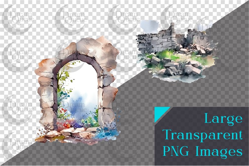 Watercolor Stone Ruin Clipart, Stone Doorway, Digital Graphics for ...