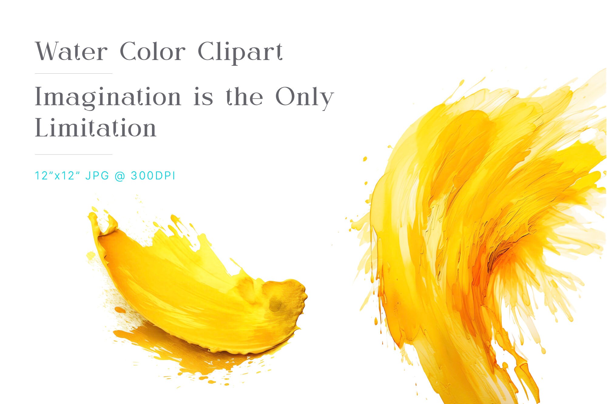 Watercolor Brush Stroke Clip Art, Ink Texture, Yellow Clipart, Digital ...