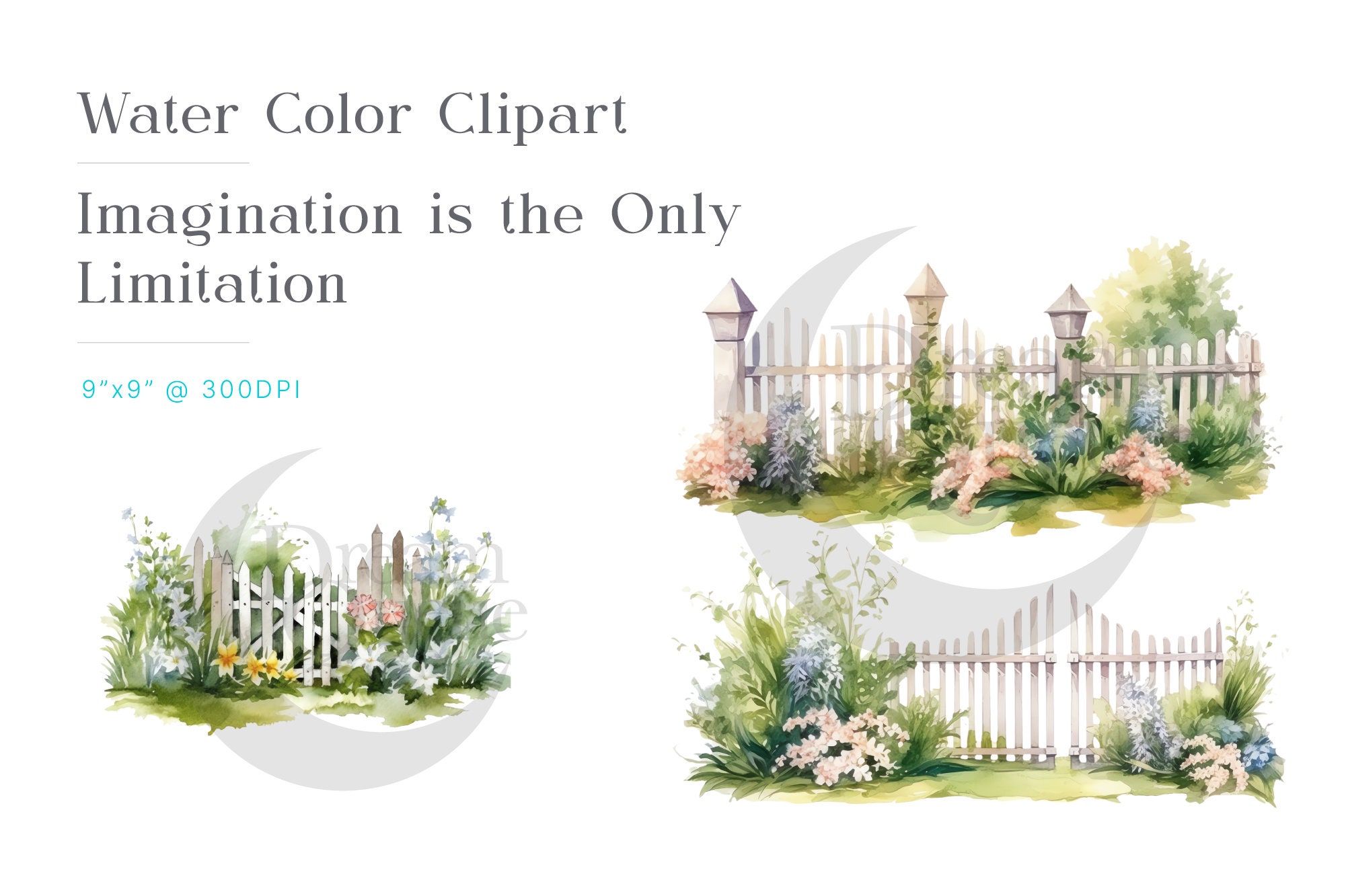 Watercolor Garden Fences Clipart, Spring Floral Clipart, Digital ...
