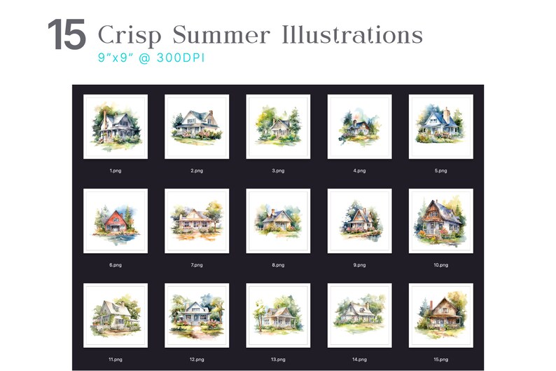 Watercolor Summer Cottage Clipart, Digital Graphics for Commercial Use ...