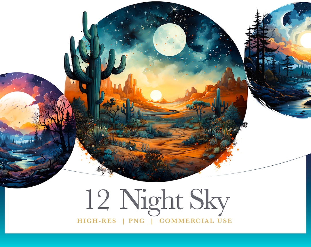 Night Sky Watercolor Clipart, Stars Moon Style, Magical Clipart ...