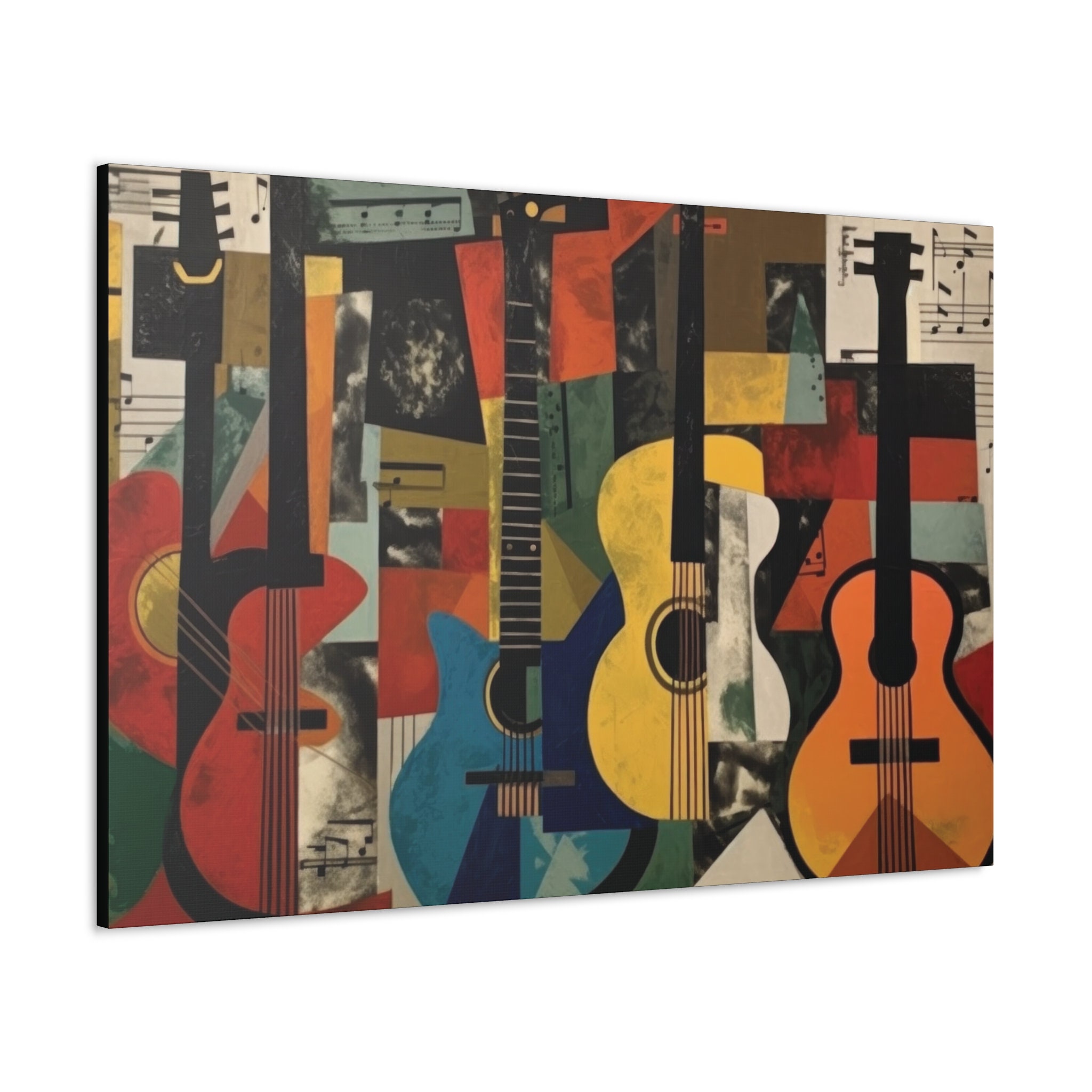 Canvas (48" X 32") Picasso Style Wall Art of Cubist Guitars, Abstract ...