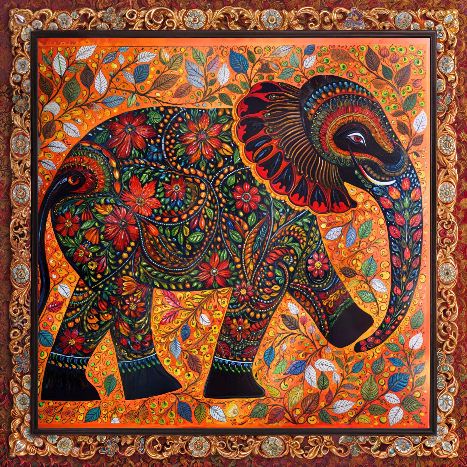 Lord Ganesha Elephant Idol Indian Gond Style Painting Gift Madhya ...