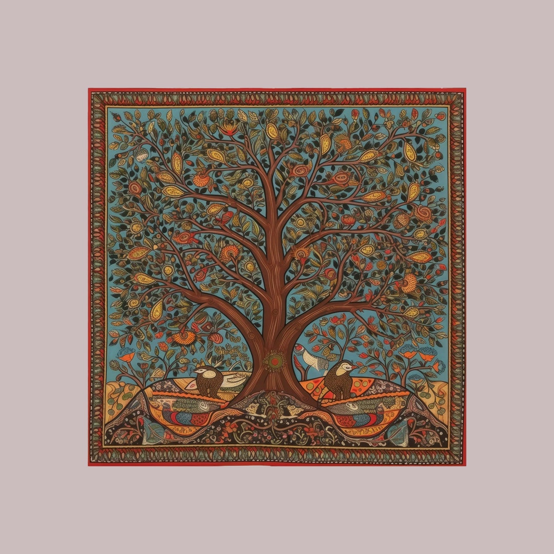Indian Gond Style Painting of Tree of Life, Madhya Pradesh India ...