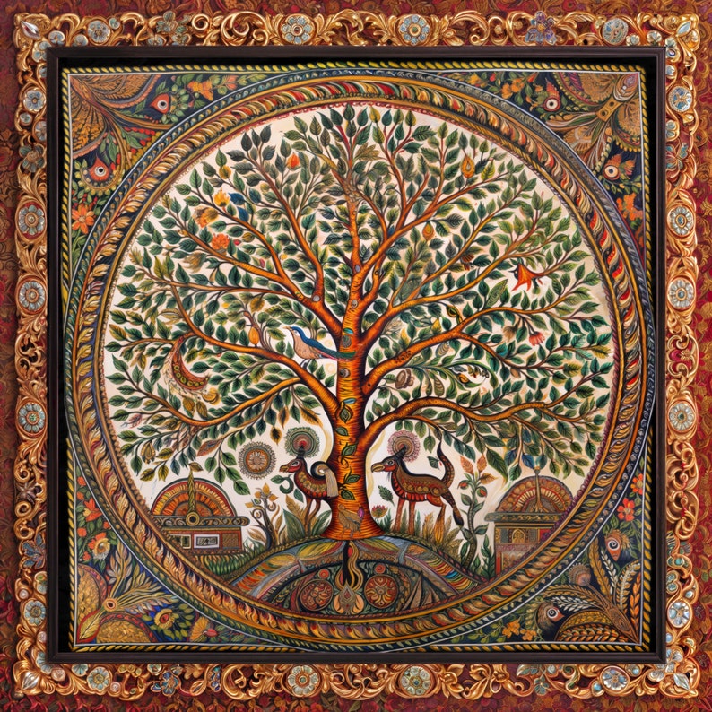 Tree of Life Indian Gond Style Painting Gift Madhya Pradesh India ...