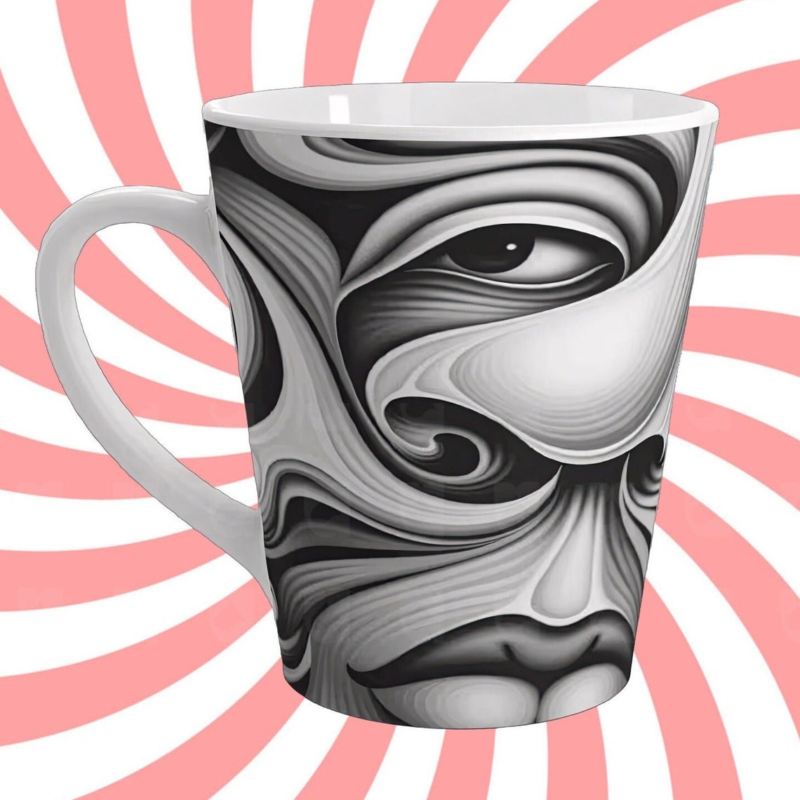 Psychedelic Trippy Face Optical Illusion Acid Hippie Retro Ceramic Coffee Mug or Teacup or Latte ...