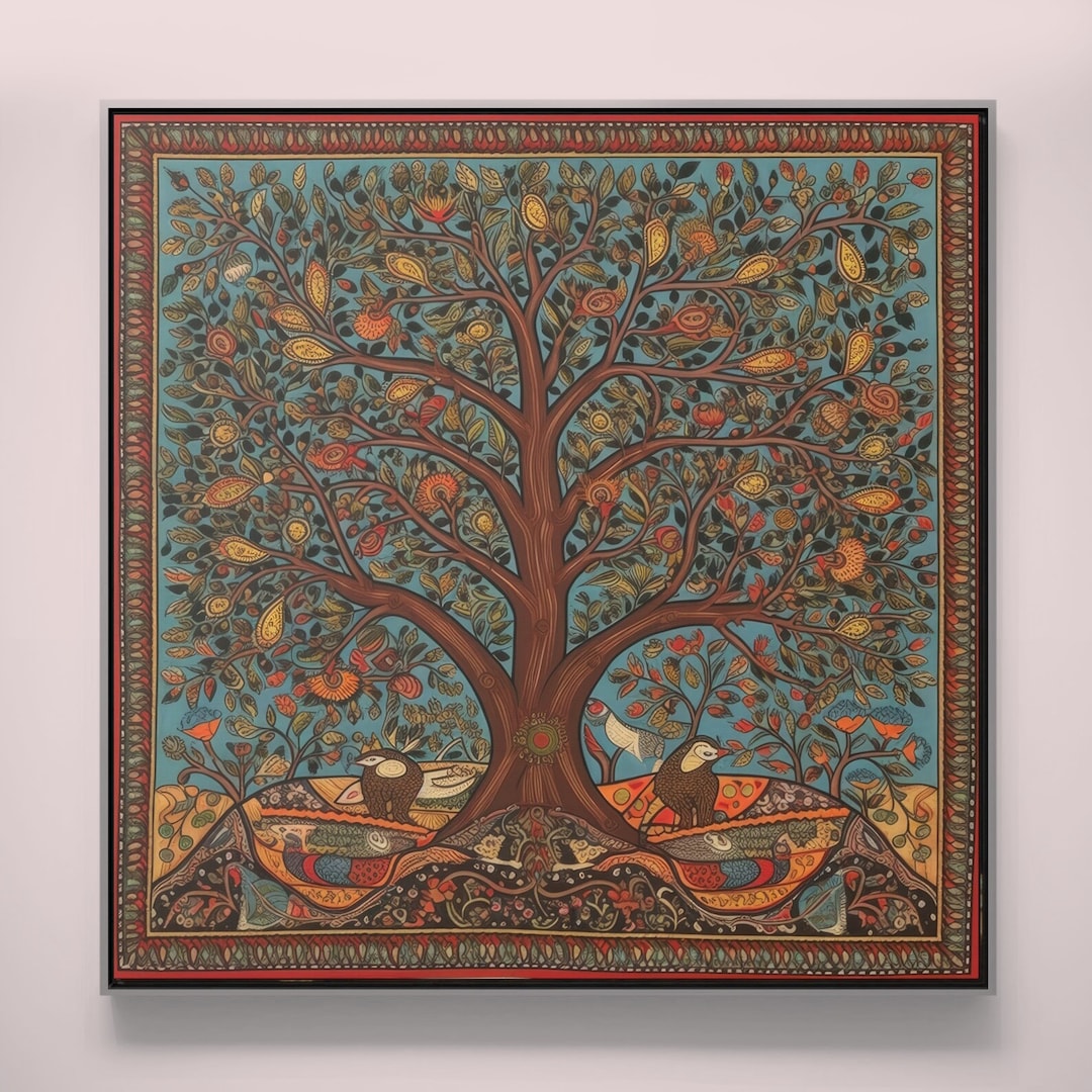 Indian Gond Style Folk Art Painting of Tree of Life Canvas - Etsy