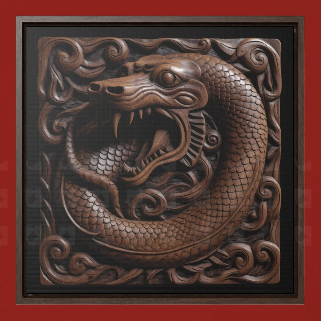 Vintage Chinese Cobra Carved Wood Bas Relief Image Illusion on Rosewood ...
