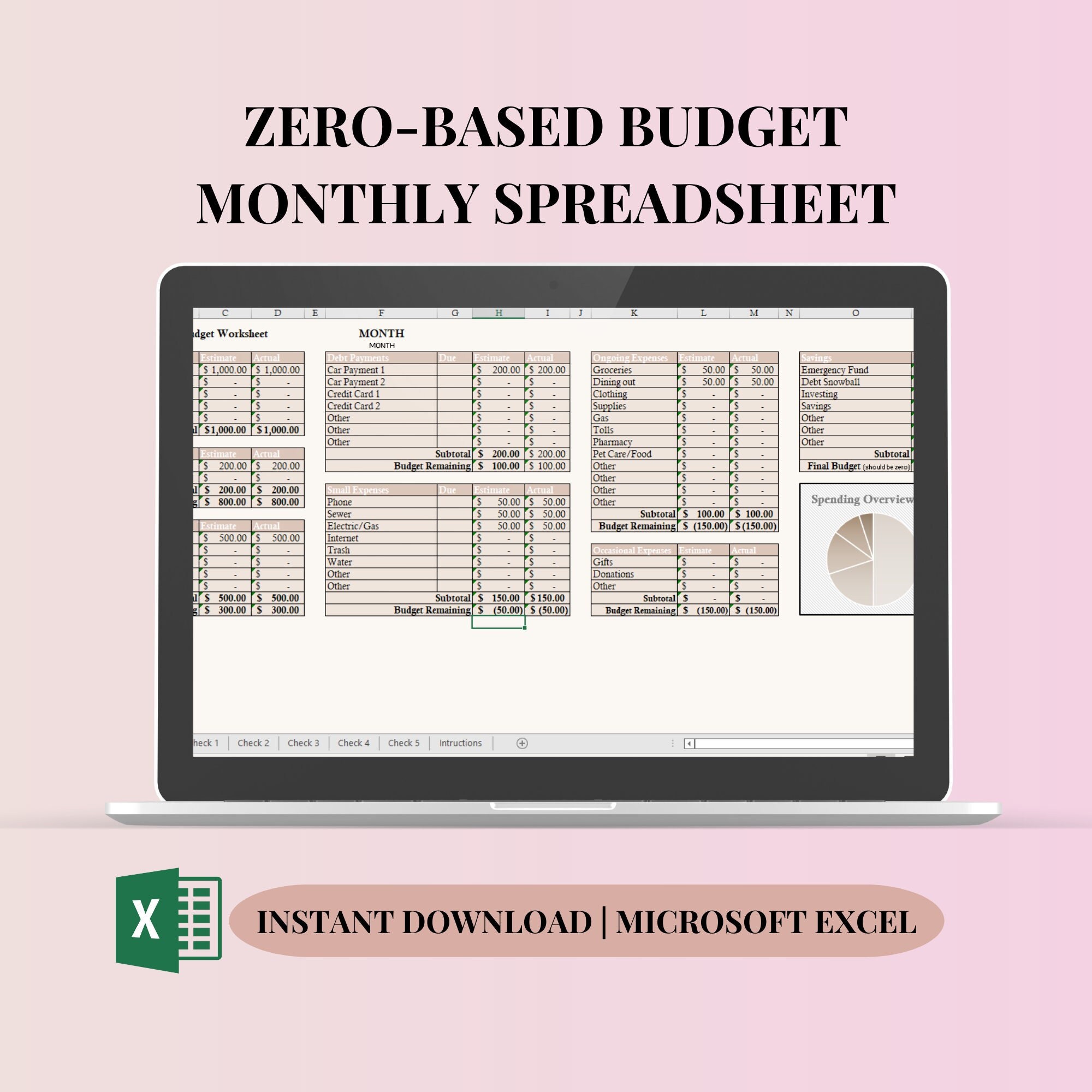Editable Zero-based Budget Spreadsheet Financial Template Financial ...