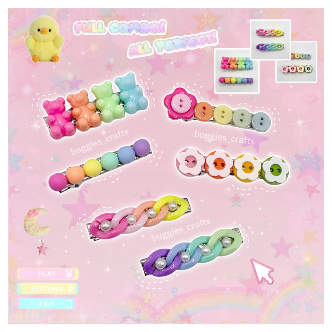 Rainbow Decora Hair Clip Sets - Kawaii, Y2k, Fashion, Harajuku, Gyaru ...