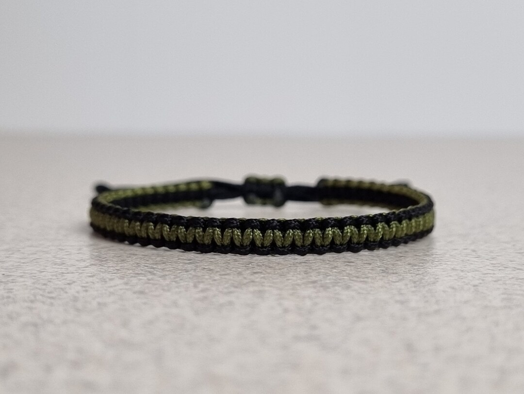 Two Colors Black and Army Green Macrame Bracelet, Adjustable Square ...