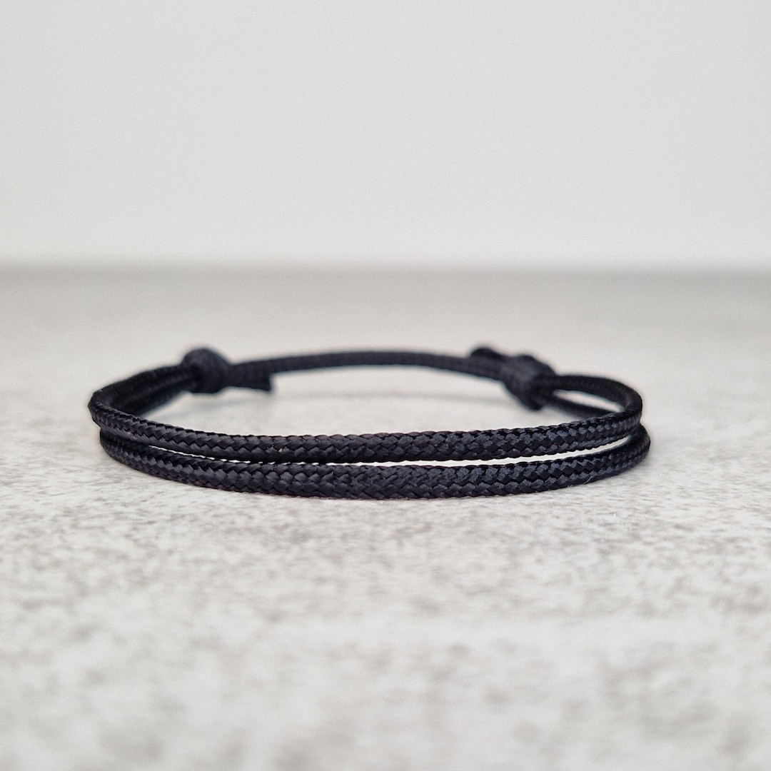 Black String Bracelet, Simple Slip Knot Bracelet, Surfer Bracelet for ...
