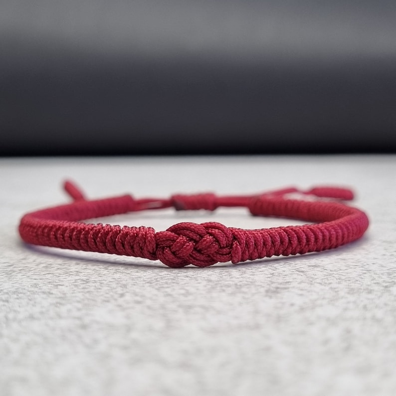 Tibetan Buddhist Bracelet, Dark Red Bracelet for Good Luck, Lucky Knots ...
