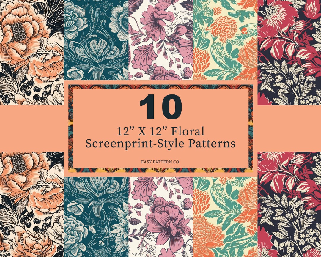 10 FLORAL Screenprint-style Patterns Digital Repeatable - Etsy